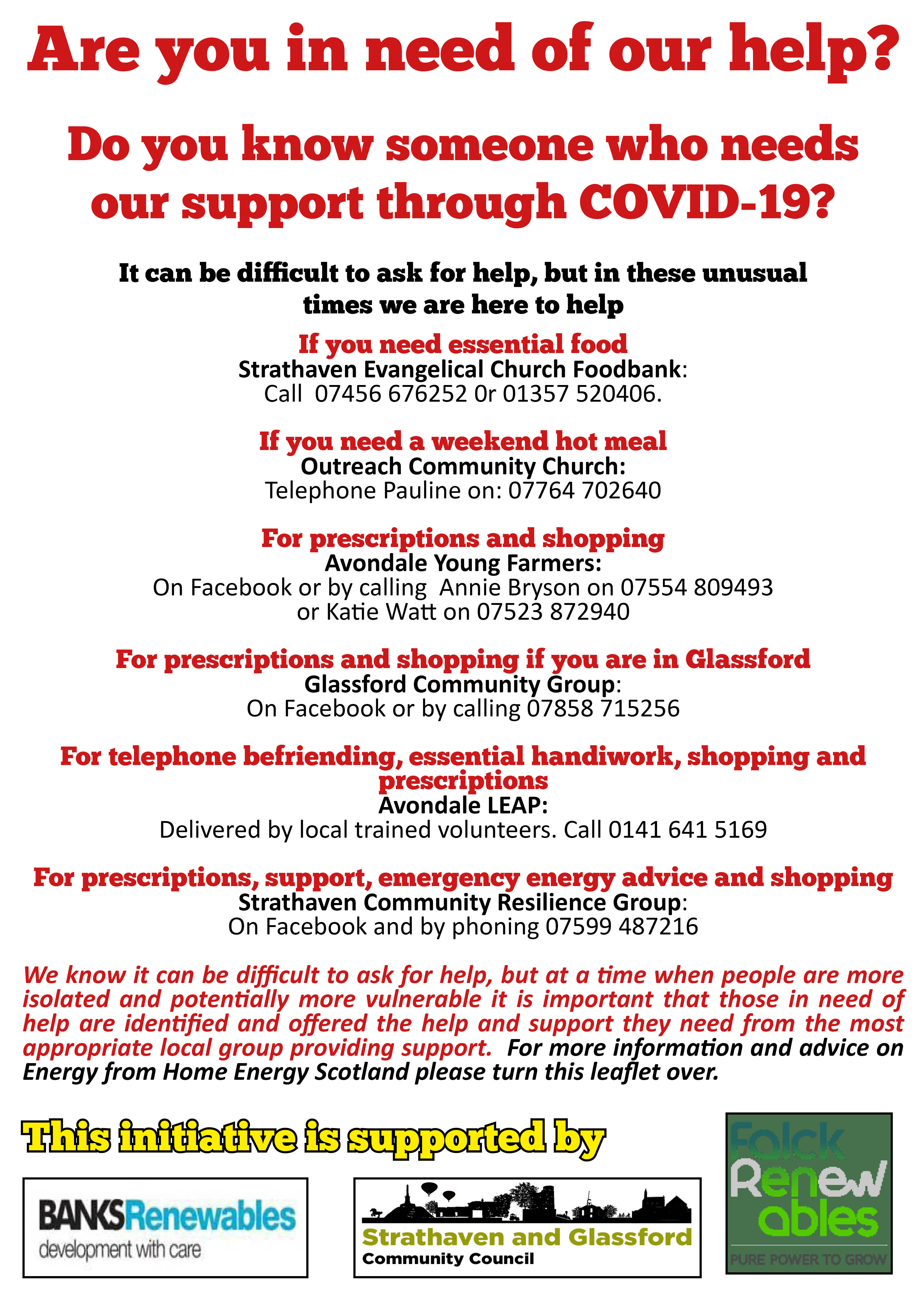 COVID-19 Community Support – Strathaven and Glassford Community Council